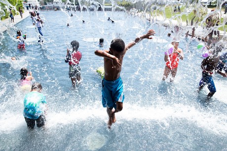 Kids Cool Off Water Yards Park Editorial Stock Photo - Stock Image ...