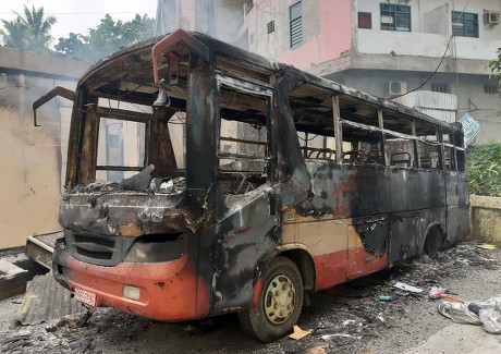 Burnt Bus Sits Outside Parliament Building Editorial Stock Photo ...
