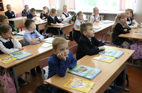 Belarusian First Grade Children Sit Their Editorial Stock Photo - Stock ...