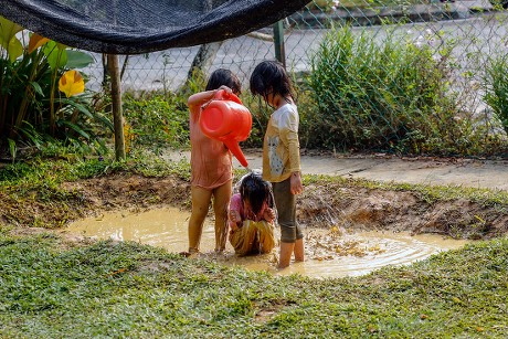 Children Play Puddle During Outdoor Activities Editorial Stock Photo ...