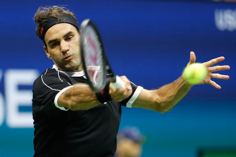 Roger Federer Hits Return During Mens Editorial Stock Photo - Stock ...