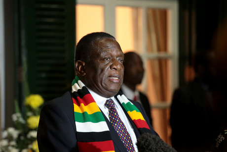 Zimbabwean President Emmerson Mnangagwa Addresses Press Editorial Stock ...
