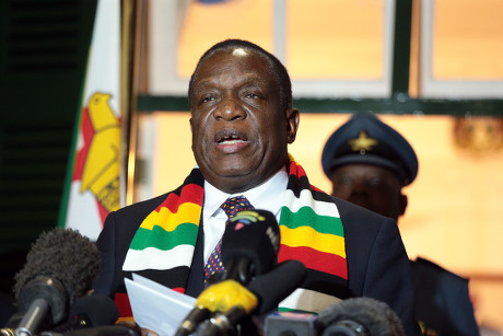 Zimbabwean President Emmerson Mnangagwa Addresses Press Editorial Stock ...