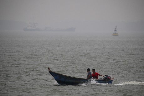 Fisherman Uses Motorboat Amid Haze Port Editorial Stock Photo - Stock ...