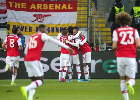 Arsenals Players Celebrate After Scoring Goal Editorial Stock Photo ...