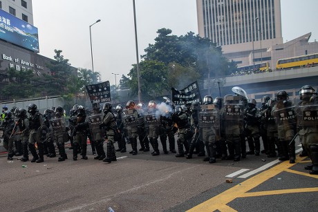 Antiriot Police Shoot Tear Gas Protesters Editorial Stock Photo - Stock ...