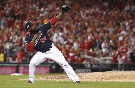 Washington Nationals Pitcher Fernando Rodney Reacts Editorial Stock ...
