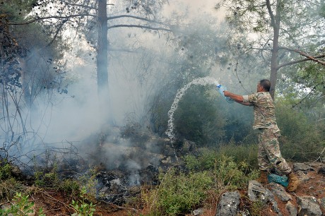 Lebanese Army Soldier Tries Extinguish Fire Editorial Stock Photo ...