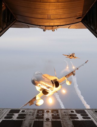 Two F18 Fighters Release Flares They Editorial Stock Photo - Stock ...
