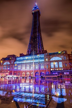 Blackpool Tower Lit On On Wet Editorial Stock Photo - Stock Image ...