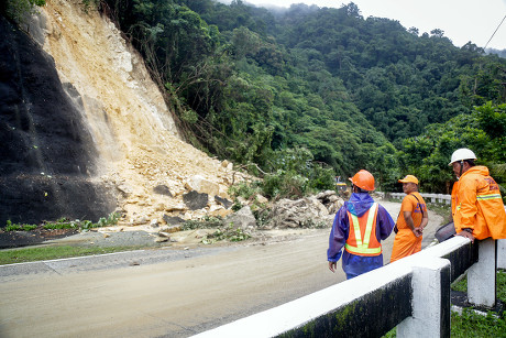 Government Workers Inspect Landslide Along Road Editorial Stock Photo ...