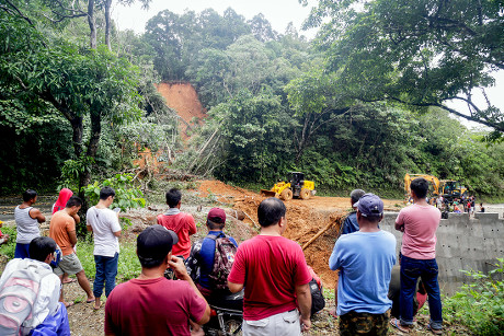 Government Workers Inspect Landslide Along Road Editorial Stock Photo ...