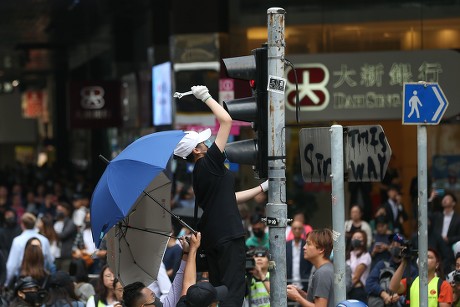 Prodemocracy Protester Breaks Traffic Light During Editorial Stock ...