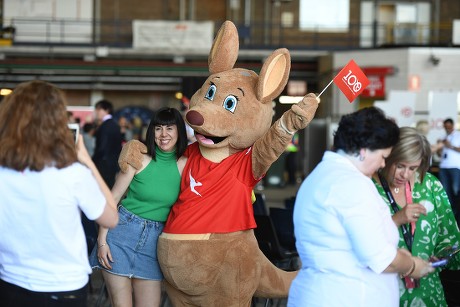 Visitors Pose Photos Kangaroo Mascot During Editorial Stock Photo ...