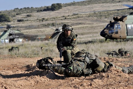 Spanish Army Paratrooper Guards Equipment During Editorial Stock Photo ...