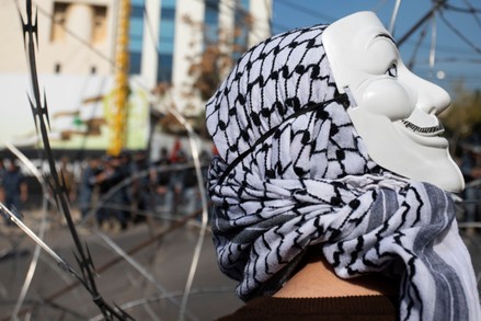 Protester Wears Palestinian Keffiyeh Mask He Editorial Stock Photo ...