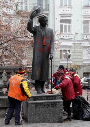 Ukrainian Communal Workers Clean Nazi Swastika Editorial Stock Photo ...