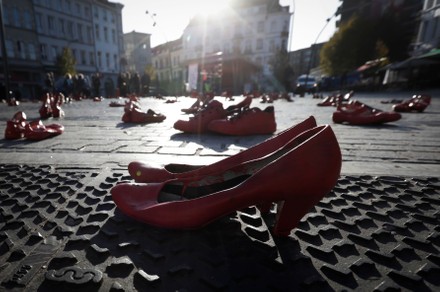 Shoes Painted Red Placed On Ground Editorial Stock Photo - Stock Image ...