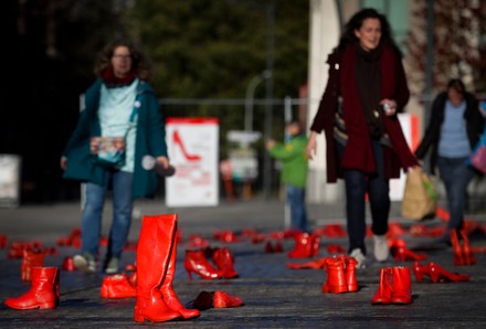 Shoes Painted Red Placed On Ground Editorial Stock Photo - Stock Image ...