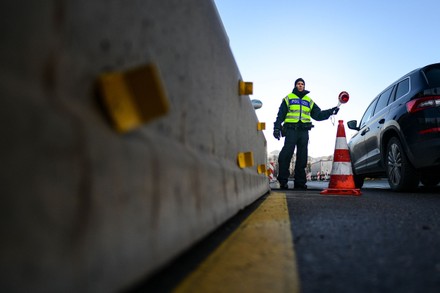 Police Officer Stops Vehicle Border Checkpoint Editorial Stock Photo ...
