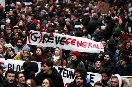 Protesters Hold Sign Reading Greve Generale Editorial Stock Photo ...