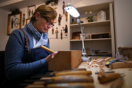 Wood Sculptor Petra Deschler Carves Head Editorial Stock Photo - Stock ...