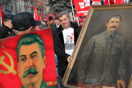 Georgian Stalinists Hold Red Flags Portraits Editorial Stock Photo ...