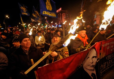 Activists Ukrainian Nationalist Parties Hold Torches Editorial Stock ...