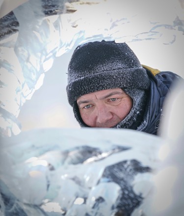 Contestant Carves Ice Sculpture During 9th Editorial Stock Photo ...