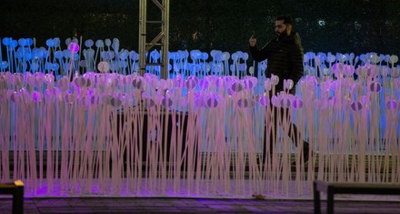 Passerby Walks Through Illuminated Interactive Art Editorial Stock ...