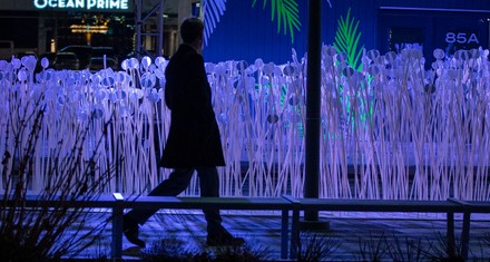 Passerby Walks Through Illuminated Interactive Art Editorial Stock ...
