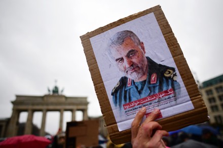 Protester Holds Cardboard Showing Portrait Iranian Editorial Stock ...
