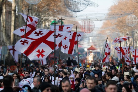 Young Men Carry Georgian National Flags Editorial Stock Photo - Stock ...