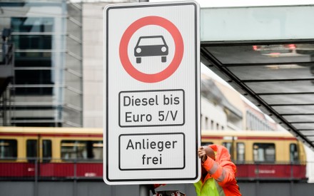 Worker Sets Road Sign Indicating Circulation Editorial Stock Photo ...