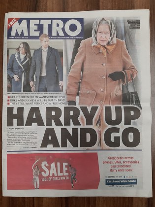 Metro Newspaper Headline Harry Go Editorial Stock Photo - Stock Image ...