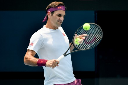 Roger Federer Practises On Rod Laver Editorial Stock Photo - Stock ...