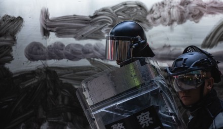 Riot Police Walk By Wall Prodemocracy Editorial Stock Photo - Stock ...