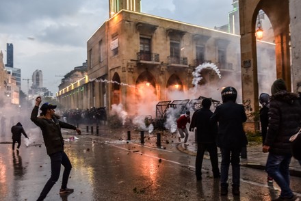 Protesters Throw Stones Police Shoot Water Editorial Stock Photo ...