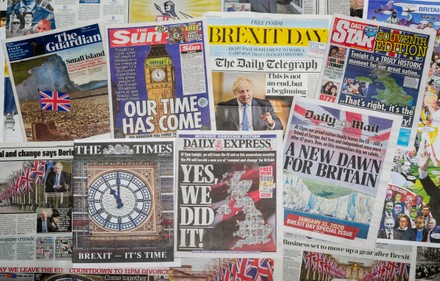 British Newspaper Front Pages Reporting On Editorial Stock Photo ...