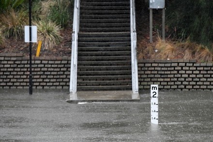 Flood Gauge Sign Seen Water Overflows Editorial Stock Photo - Stock ...