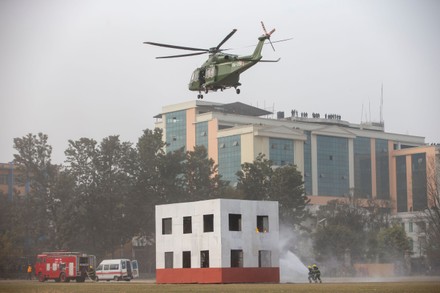 Nepalese Army Helicopters Fly Over Centuryold Editorial Stock Photo ...