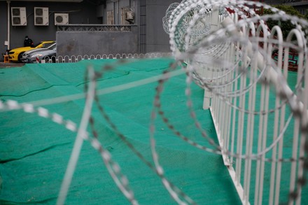 Barbed Wire Fences Set Along Residential Editorial Stock Photo - Stock ...