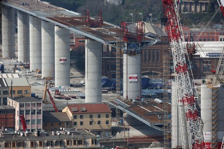 Progress On Construction Replacement Morandi Bridge Editorial Stock ...
