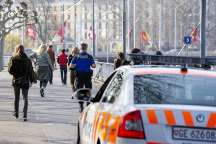 Swiss Police Officers Patrol Along Geneva Editorial Stock Photo - Stock ...