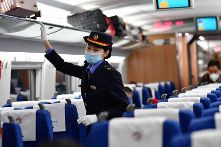 Stewardess Liang Boqi Checks Luggage Rack Editorial Stock Photo - Stock ...