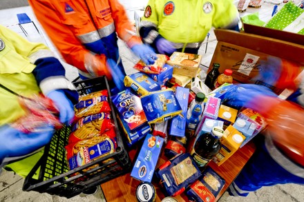 Volunteers Municipality Workers Arrange Grocery Items Editorial Stock ...