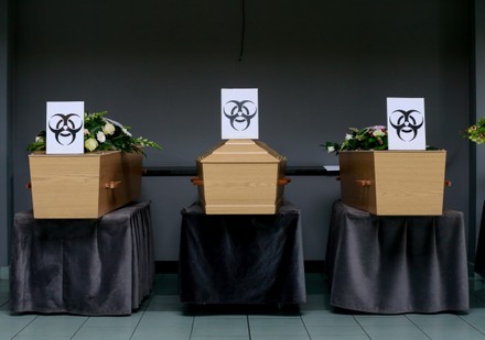 Coffins Covid19 Victims Marked Biohazard Warning Editorial Stock Photo ...