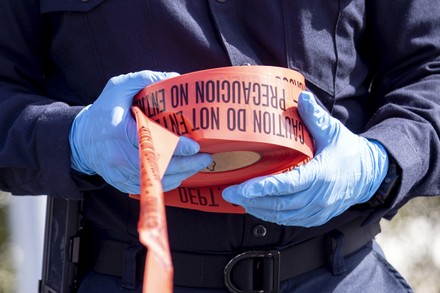 Firefighter Sets Tape Reading Caution Do Editorial Stock Photo - Stock ...