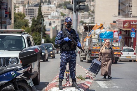 Palestinian Police Officer Stands Guard Street Editorial Stock Photo ...