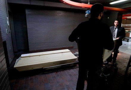 Employees Crematorium Aligns Coffins Furnace Room Editorial Stock Photo ...
